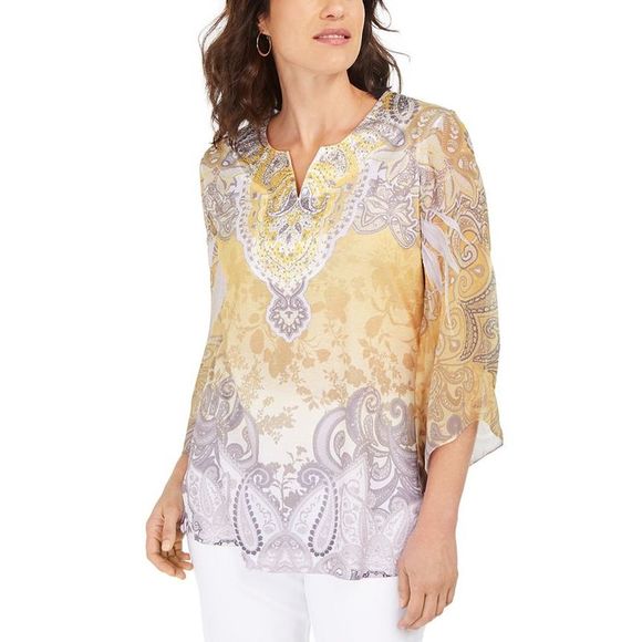 JM Collection | Tops | Jm Collection Womens Embellished Split Neck Top ...